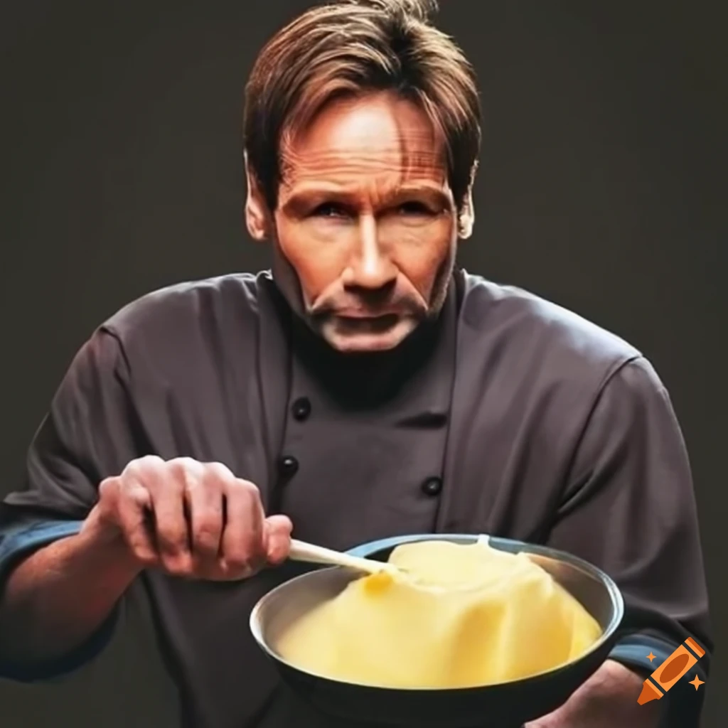 David duchovny as a funny chef mixing butter