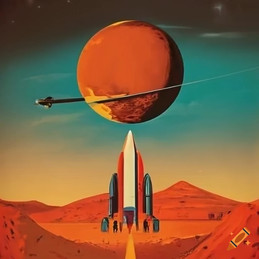 Retro mars travel poster with rocket on Craiyon
