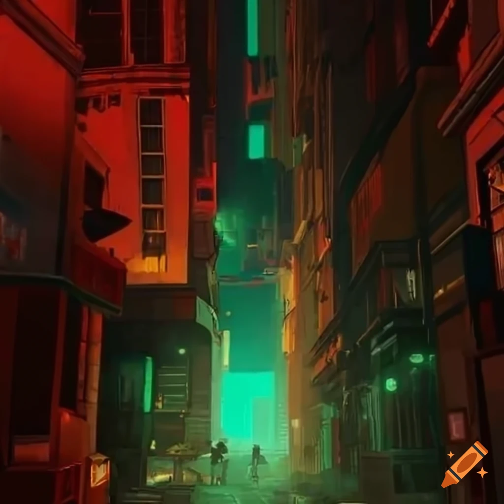 Vertical cityscape inspired by the video game stray on Craiyon
