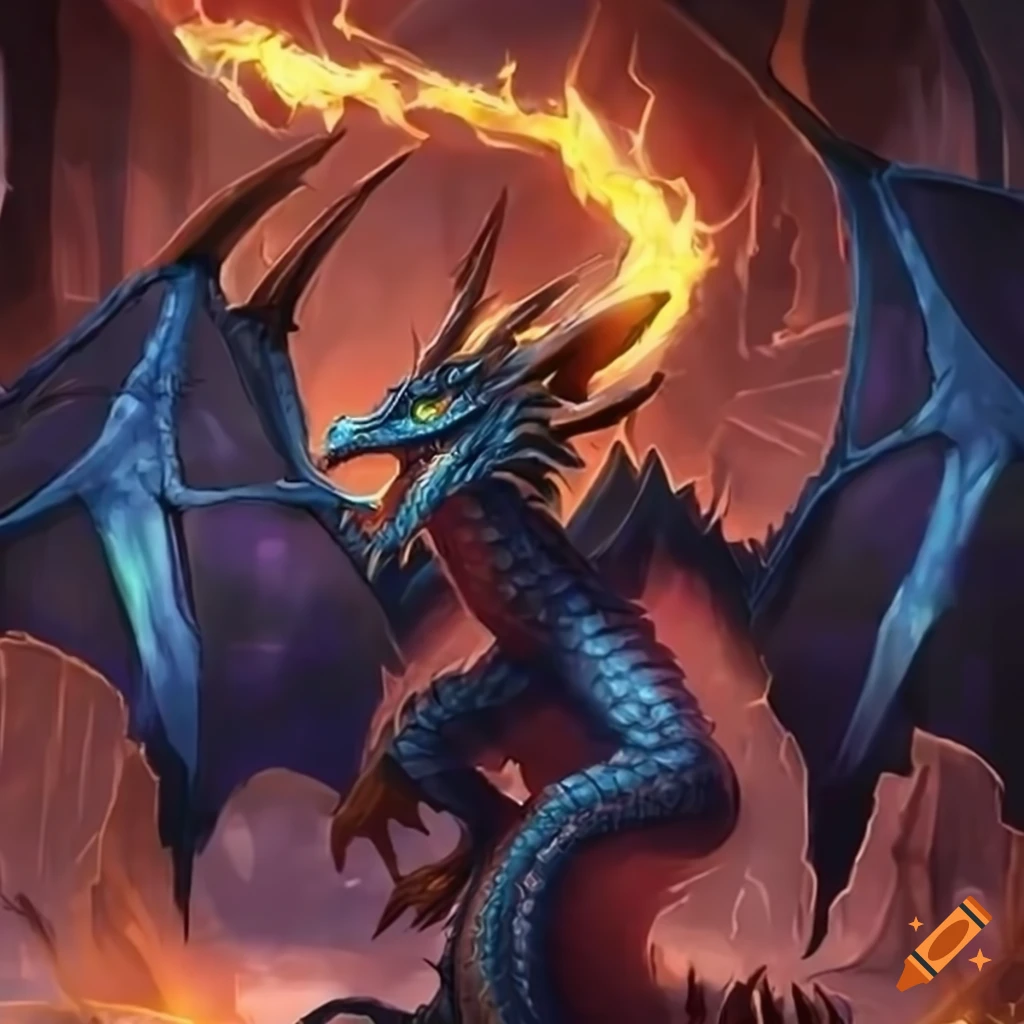 Artwork of a Smelter Drake, a blue dragon with artifacts on Craiyon