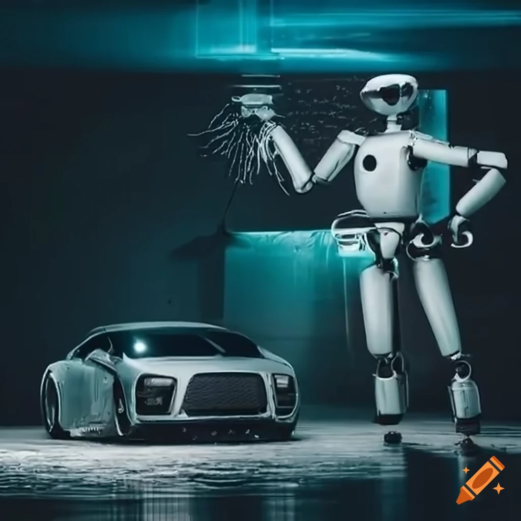 Robot washing a luxury car on Craiyon