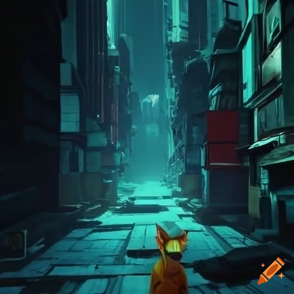 Vertical cityscape inspired by the video game stray on Craiyon