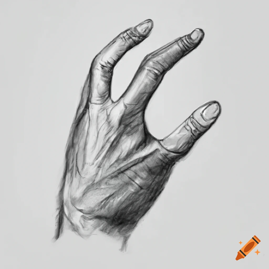 Detailed black and white sketch of a hand tickling on Craiyon