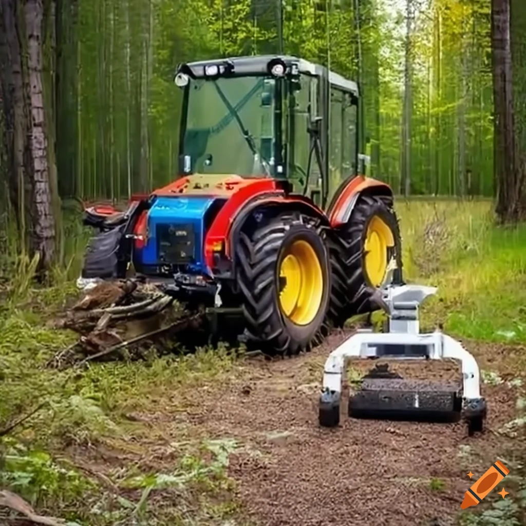 Robots working in the yard with log splitter on Craiyon