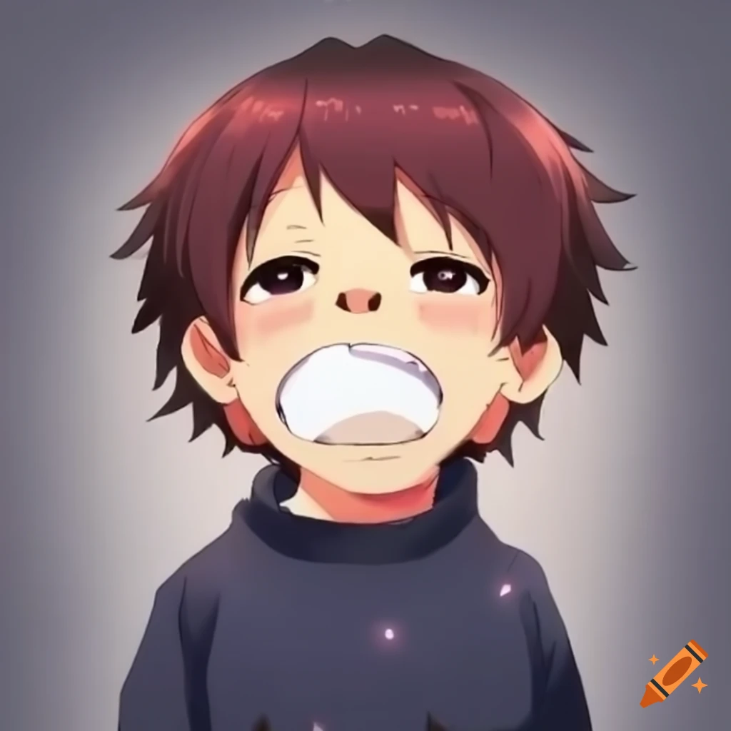 Adorable anime kid trying to control laughter on Craiyon