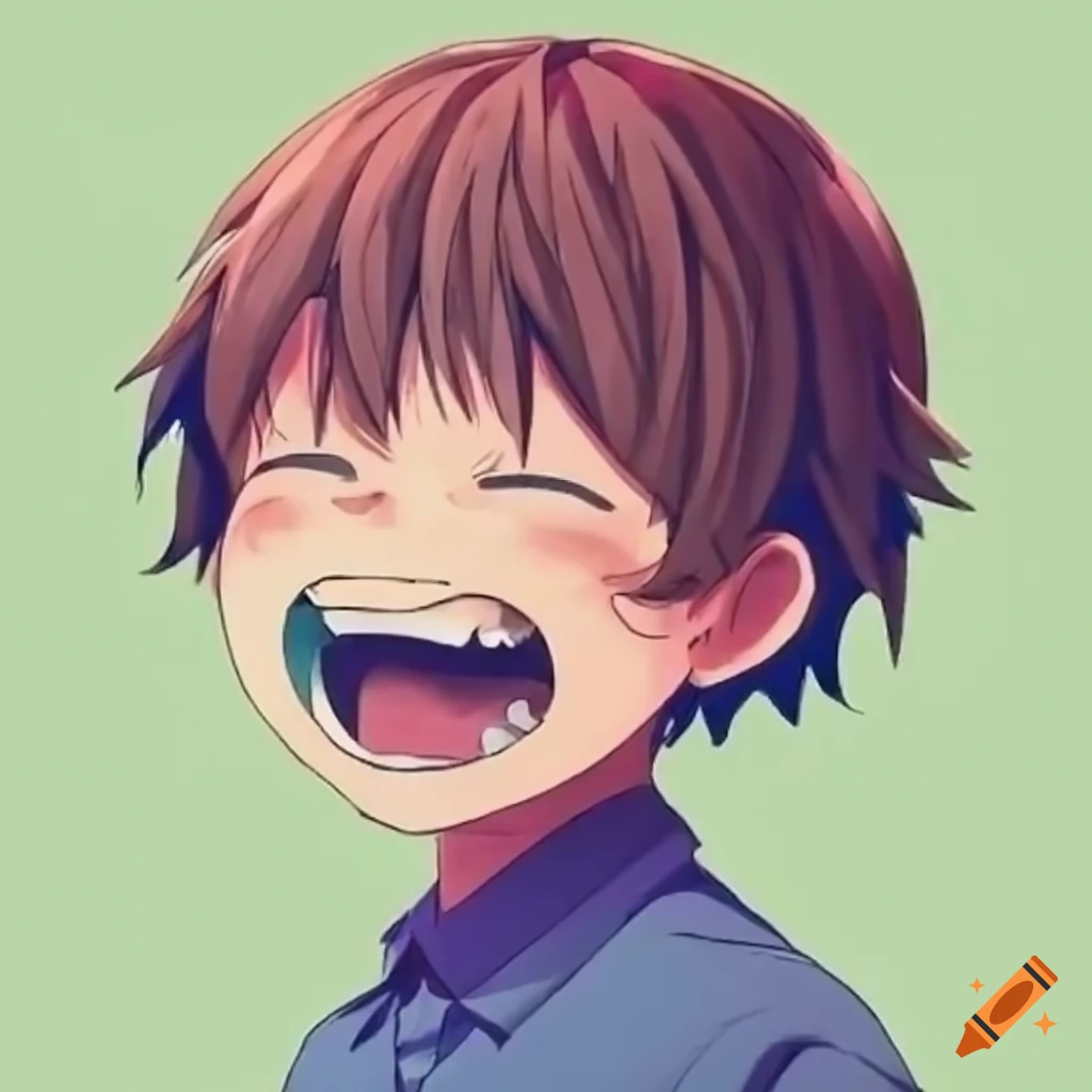 Anime kid laughing uncontrollably on Craiyon