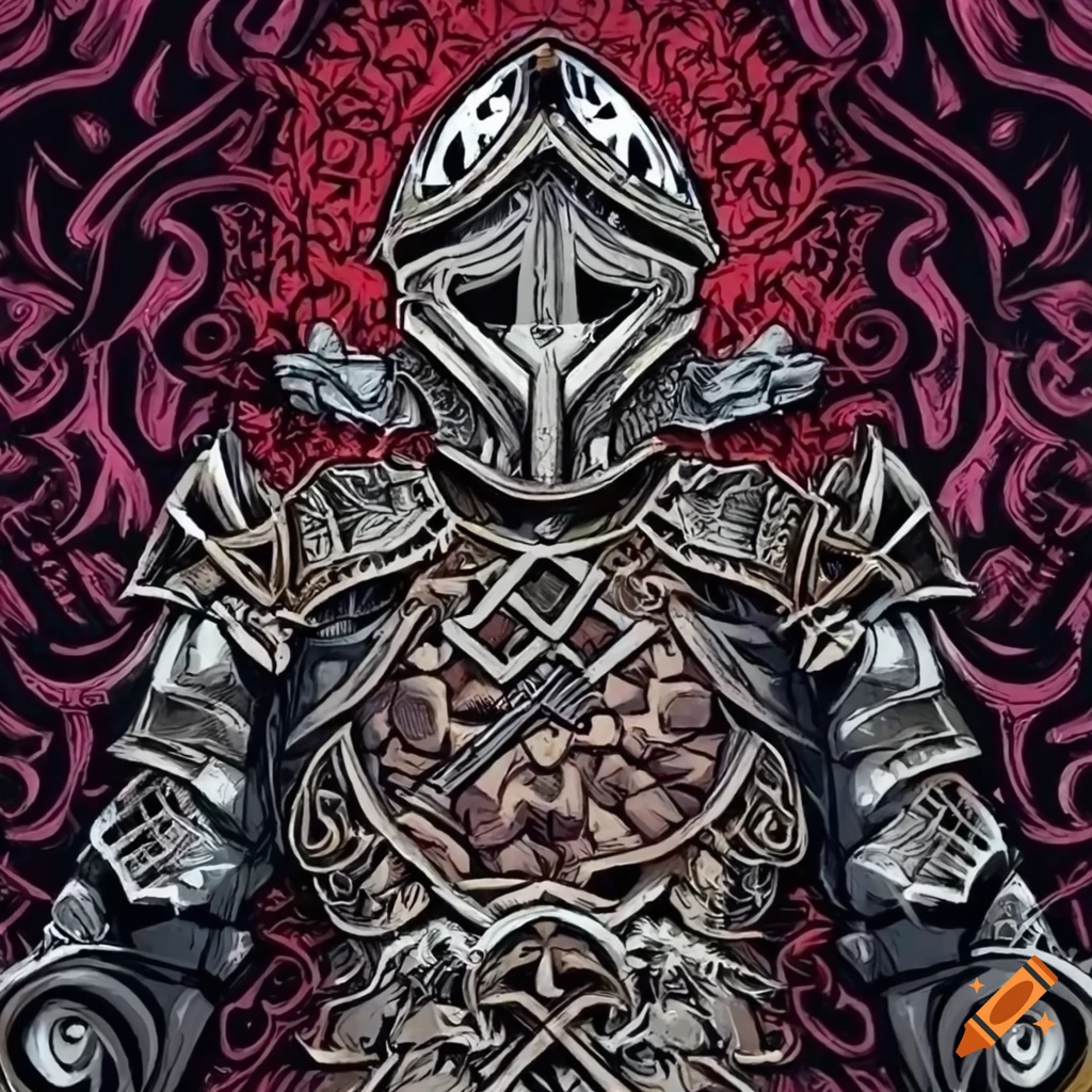 Intricate illustration of a knight in celtic swirls