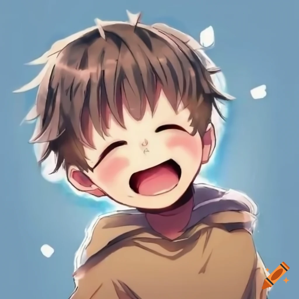 Cute anime kid laughing uncontrollably on Craiyon