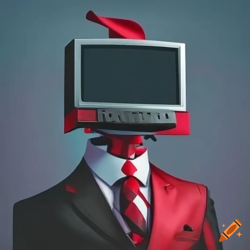 Digital artwork of a figure with a monitor head on Craiyon