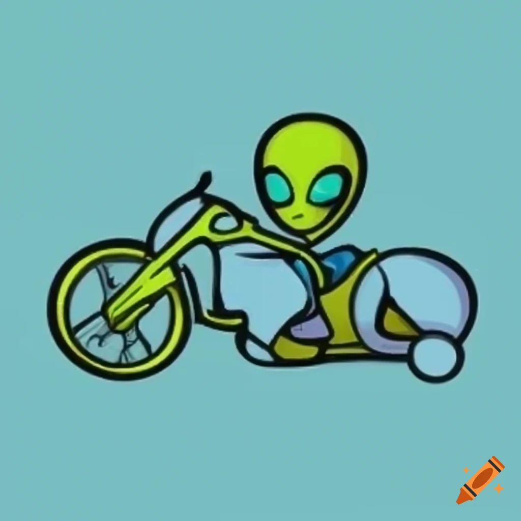 Alien riding a motorcycle clipart on Craiyon