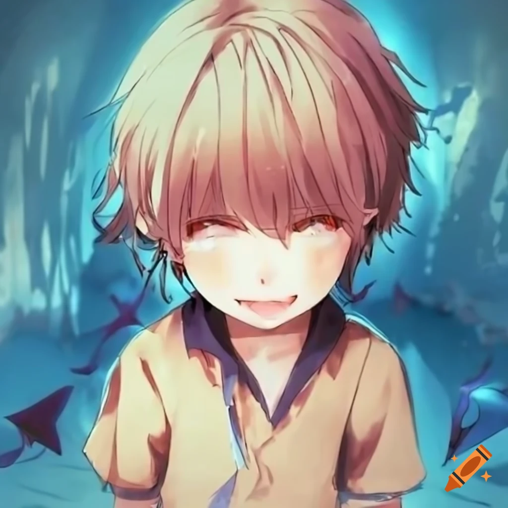 Adorable blushing anime kid on Craiyon