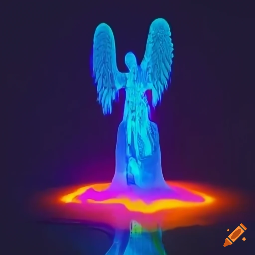 Double exposure of melting angel statue and tokyo at night on Craiyon