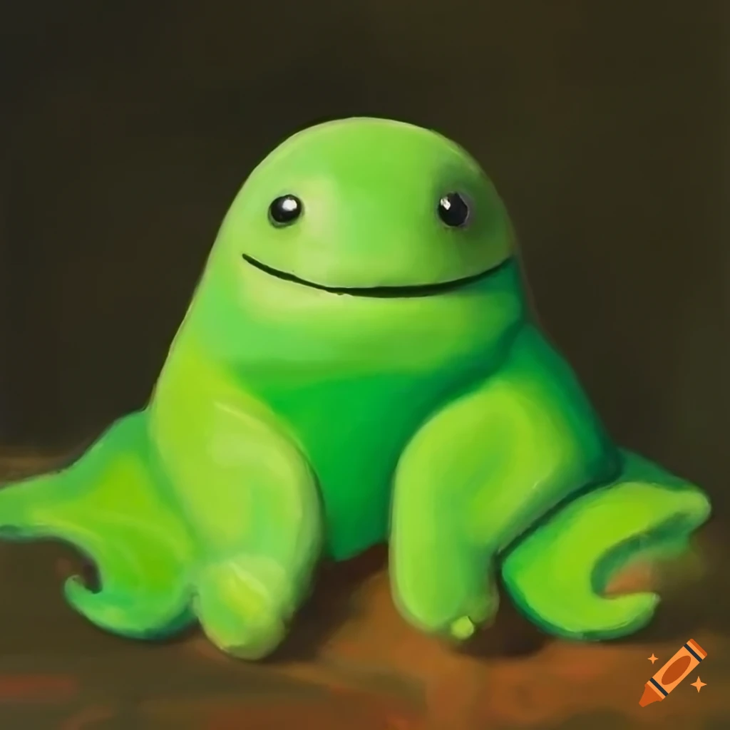 Renaissance painting of a green creature wearing a crown