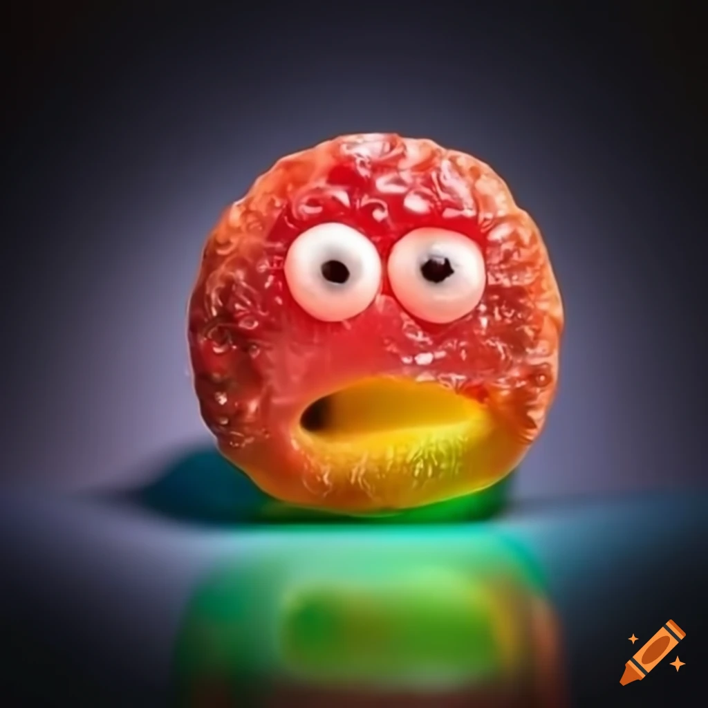 Smiling gummy candy with an expression on Craiyon