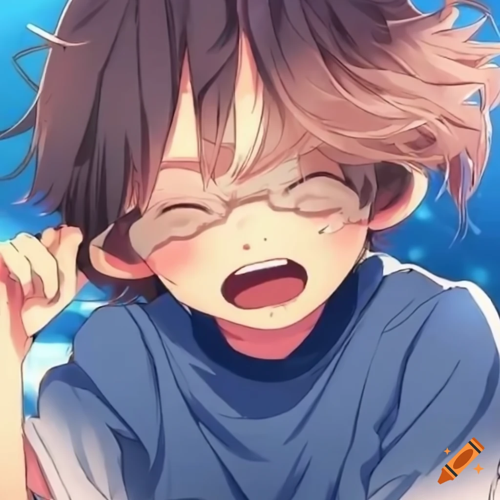 Cute anime kid laughing uncontrollably