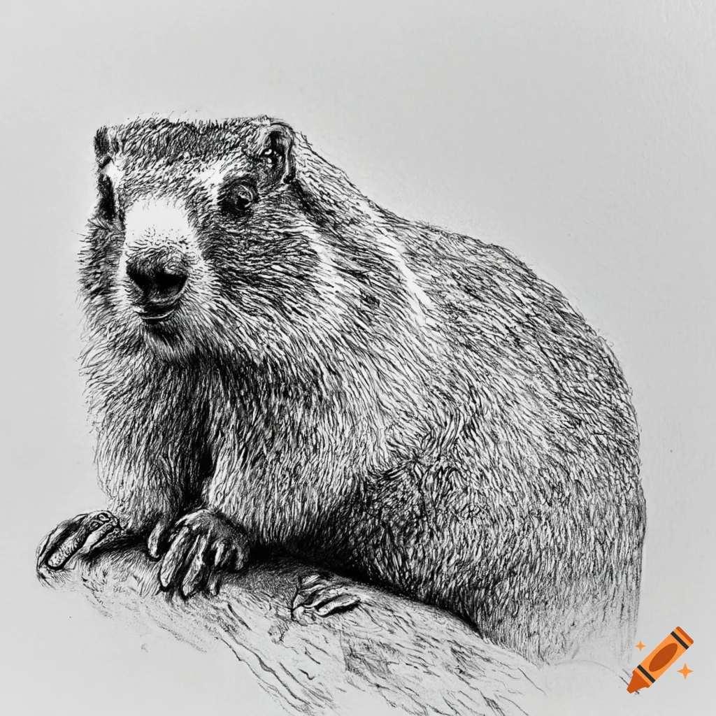 Realistic pencil drawing of a marmot in nature on Craiyon