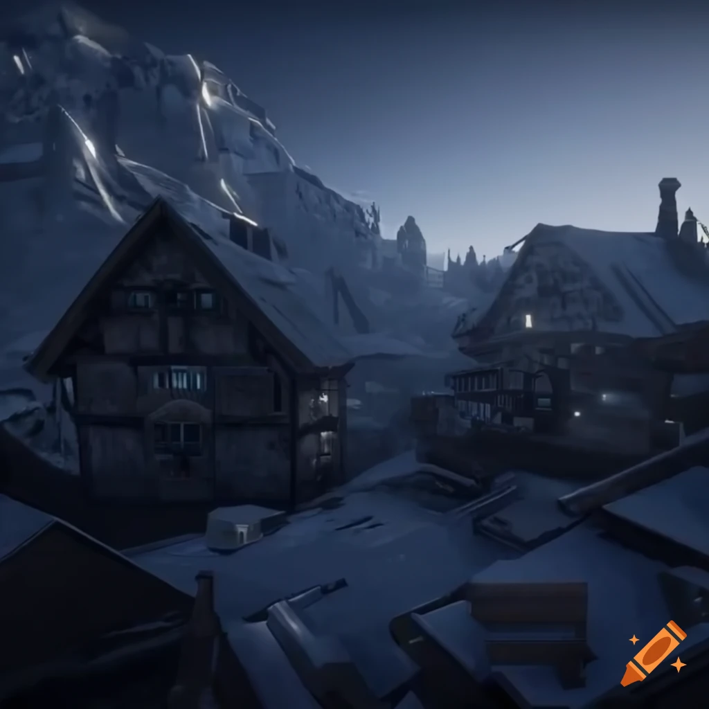 Sci-fi snowy mountains in unreal engine 5 on Craiyon