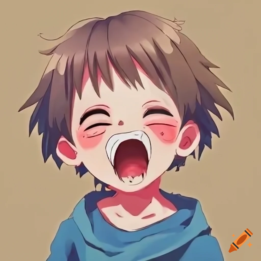 Anime kid laughing uncontrollably on Craiyon