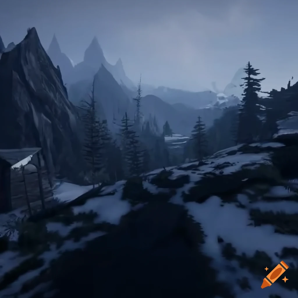 Snowy mountains in unreal engine 5 on Craiyon