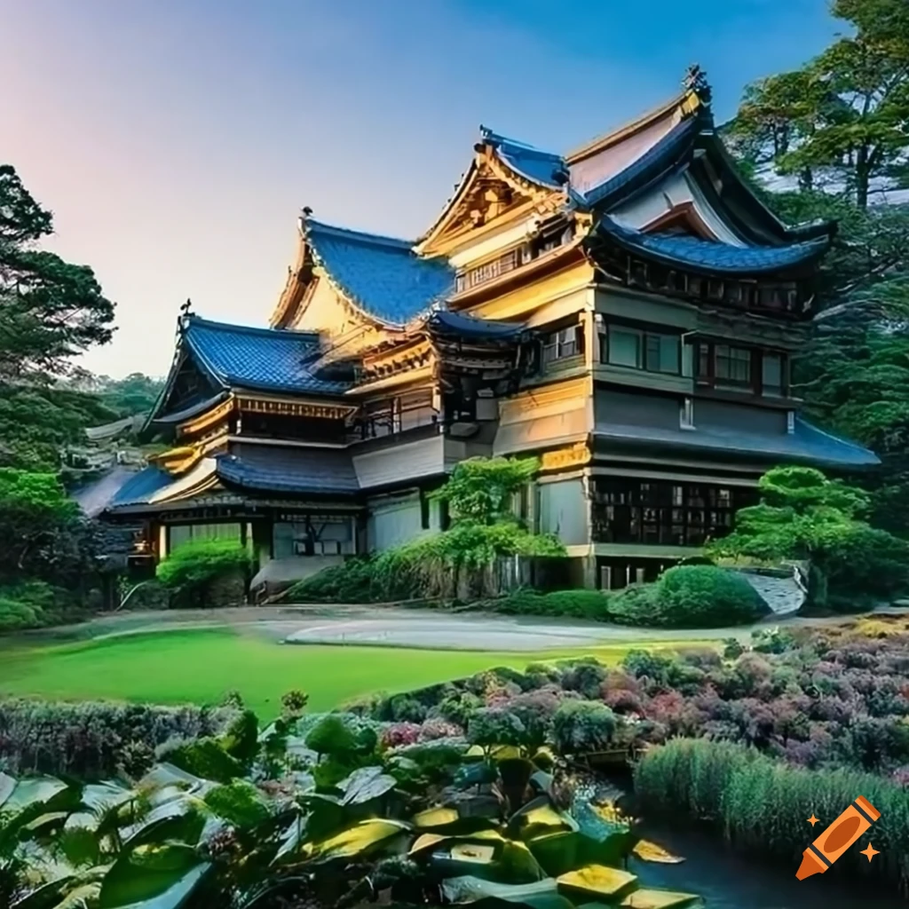 Ultra-sharp image of a Japanese country estate on Craiyon