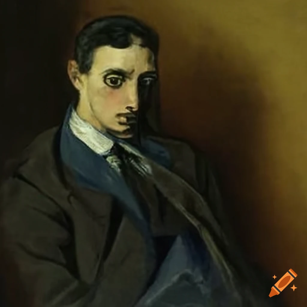 Picasso's blue period painting of a doubtful man on Craiyon