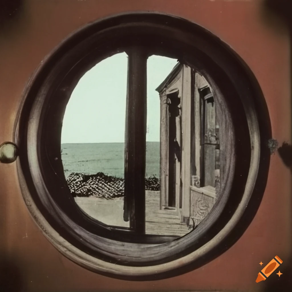 Colorful fisheye photo of a 1920s-style pendulum door with a round ...