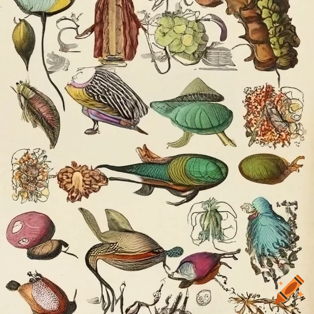 18th century nature science drawing on Craiyon