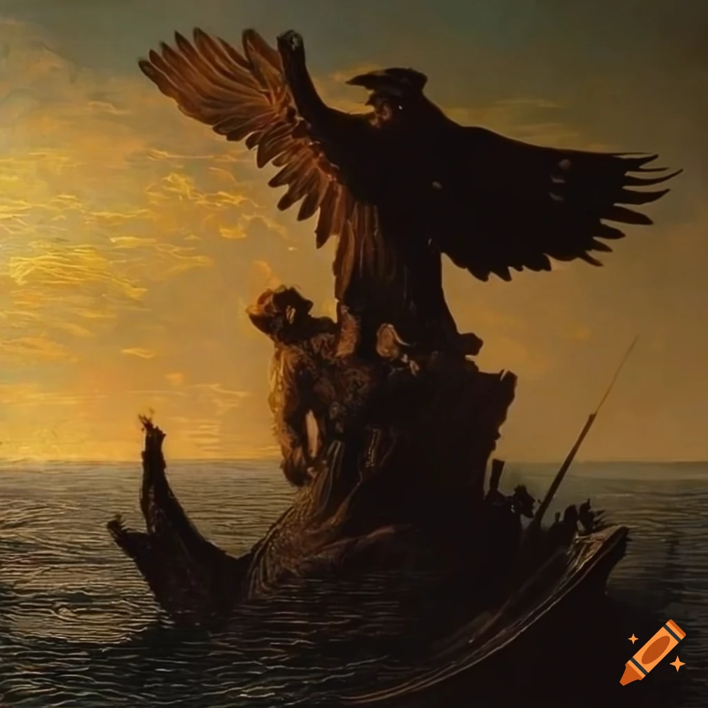 Sunset with a man carried by a flying eagle on Craiyon