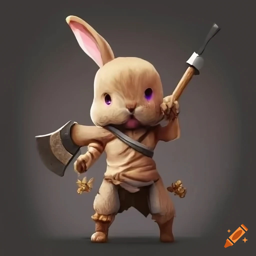 Image of a cute bunny warrior with a giant axe on Craiyon
