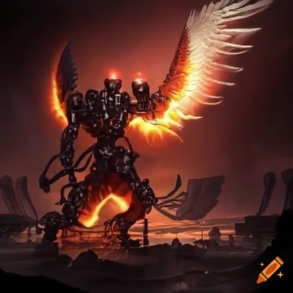 Epic battle between angels and demonic robots on Craiyon