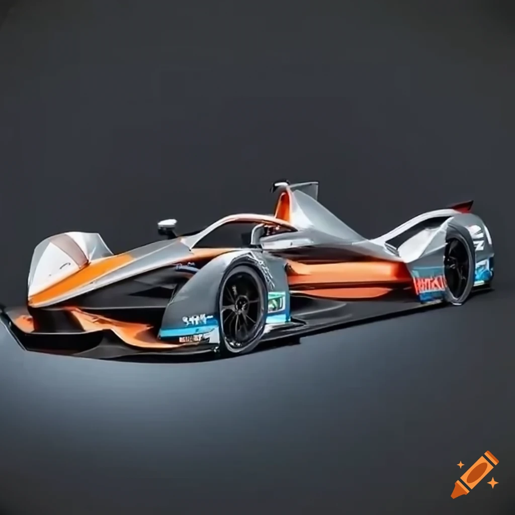 Aerodynamic black and silver racecar with orange highlights on Craiyon