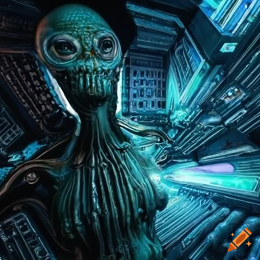 Surreal artwork of aliens in a spaceship on Craiyon