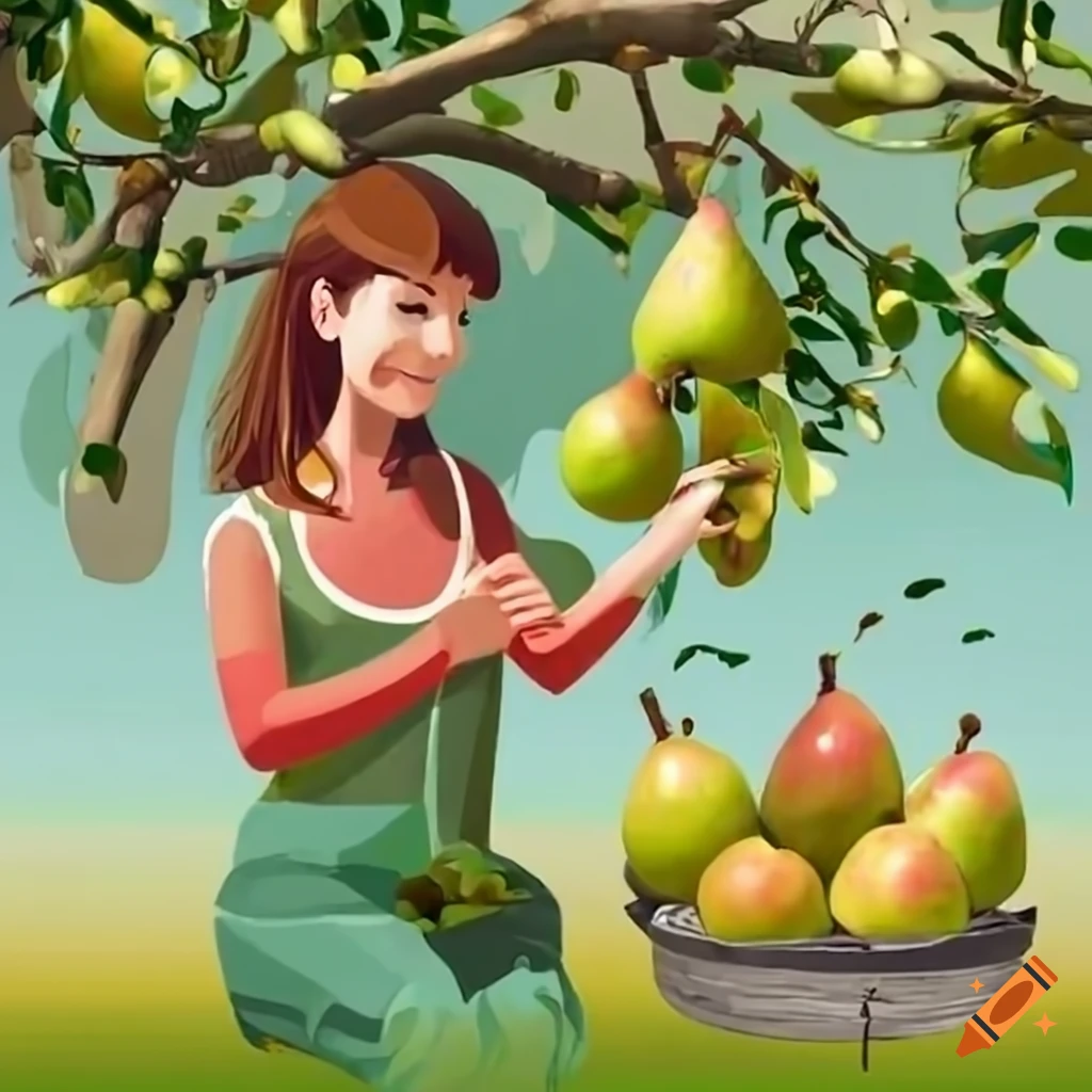 Woman picking pears from a tree