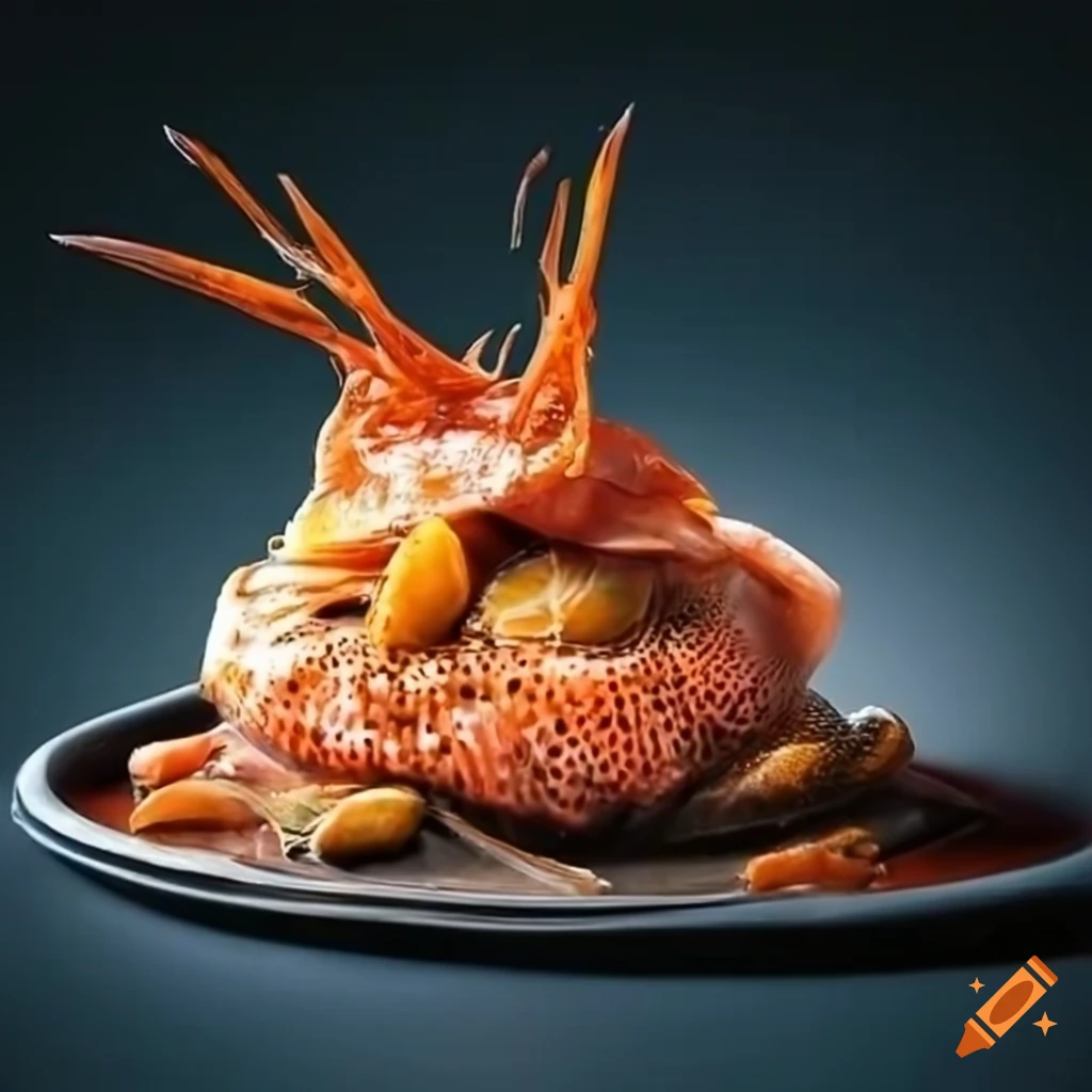 Delicious singapore chilli crab dish with a crown on Craiyon