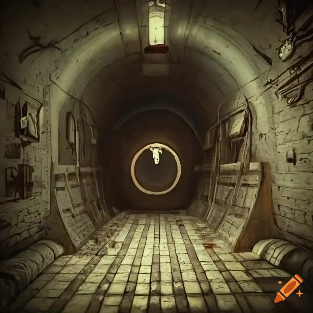 Vintage cartoon illustration of a creepy sewer interior on Craiyon