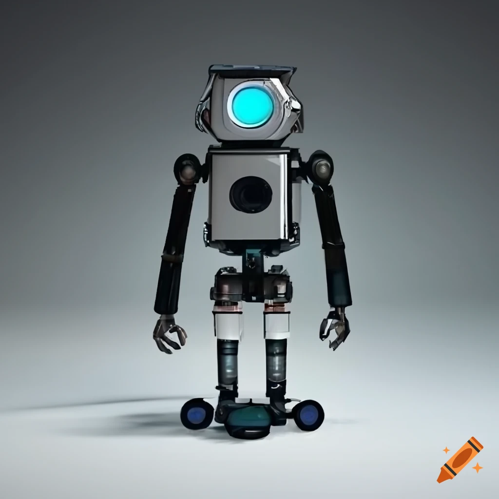 Sci-fi bio-mechanical gadget with arms and legs and camera eyes on Craiyon