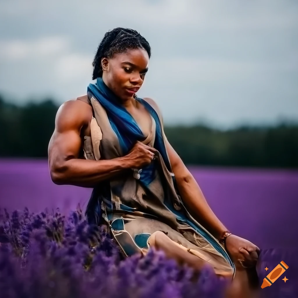 Portrait of an elegant African bodybuilder woman in a cream suit ...