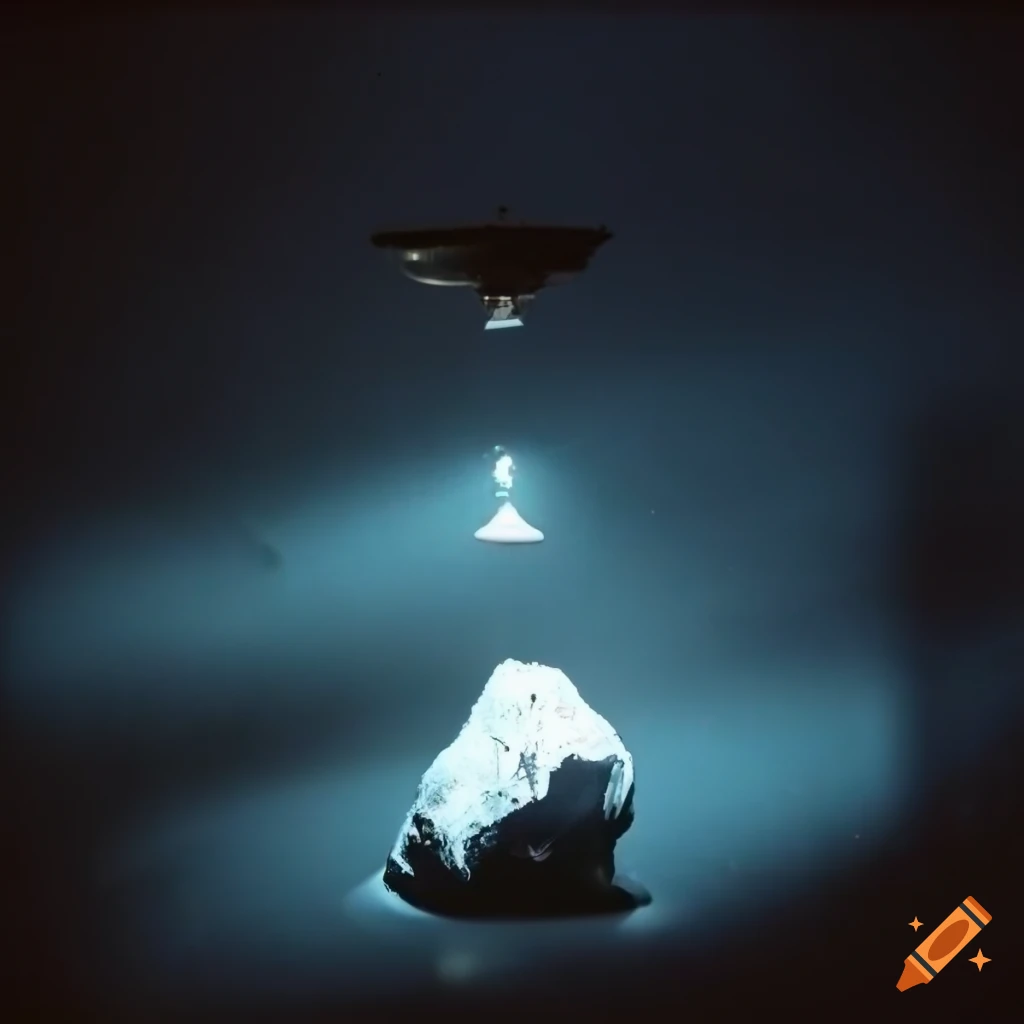 Retrofuturistic science objects levitating in a dark night scene on Craiyon