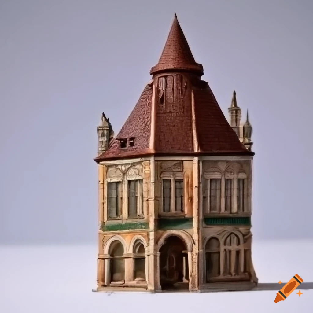 Miniature victorian gatehouse with turrets and stucco on Craiyon