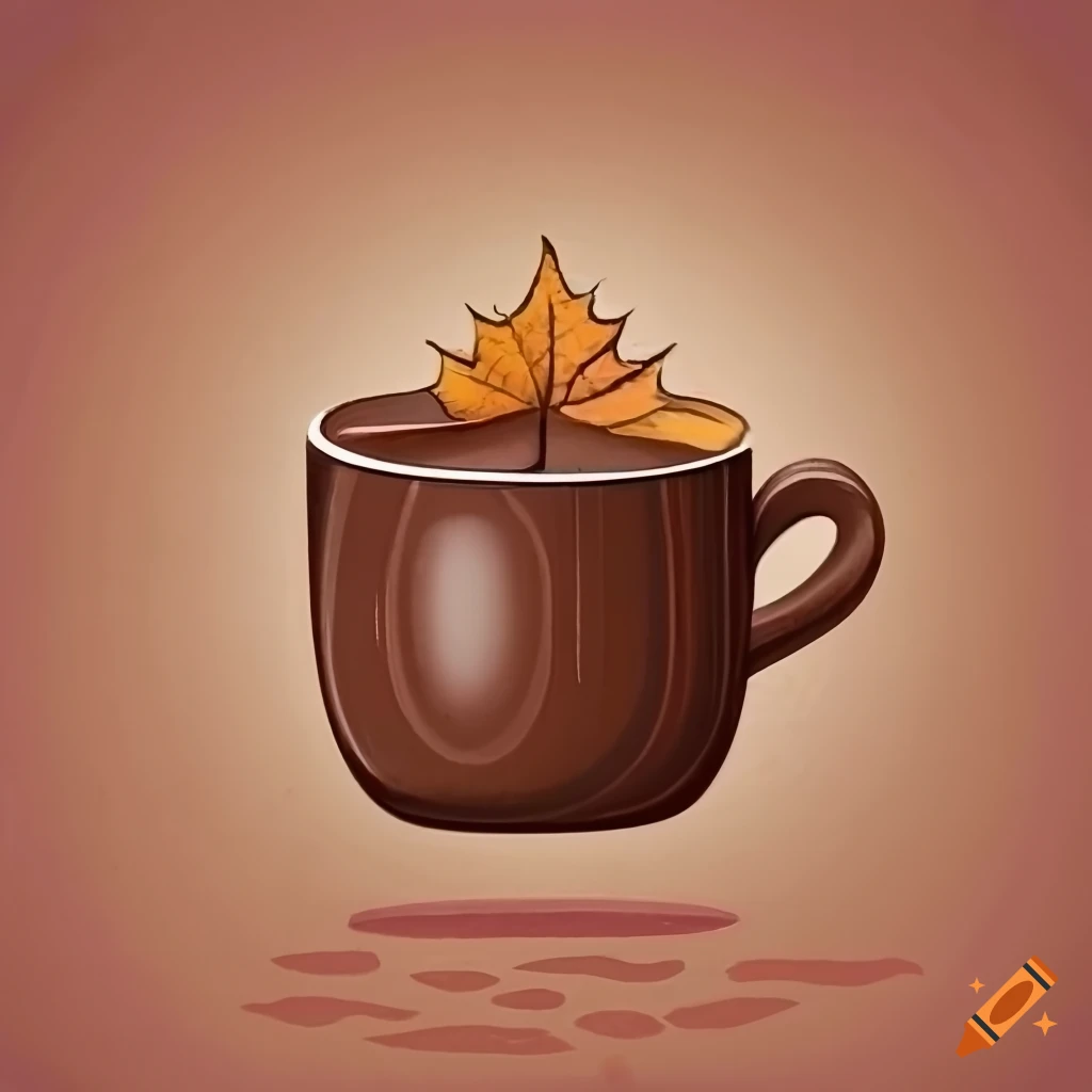 Cup of hot chocolate surrounded by autumn leaves