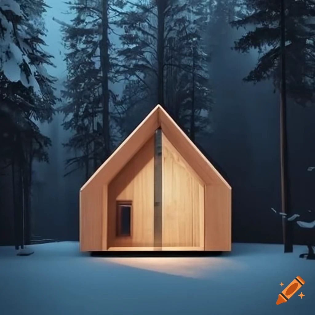 Minimal cabin in a beautiful natural setting on Craiyon