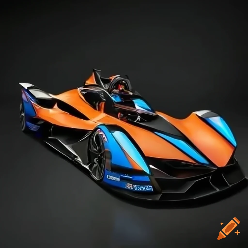 Aerodynamic titanium car with orange decals on Craiyon