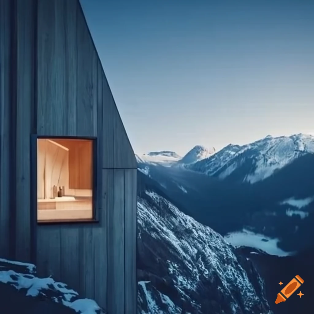 Alpine cabin with polymorphic hybrid minimalism architecture on Craiyon