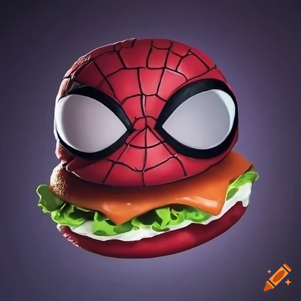 Picture of a burger with a spider-shaped patty on Craiyon