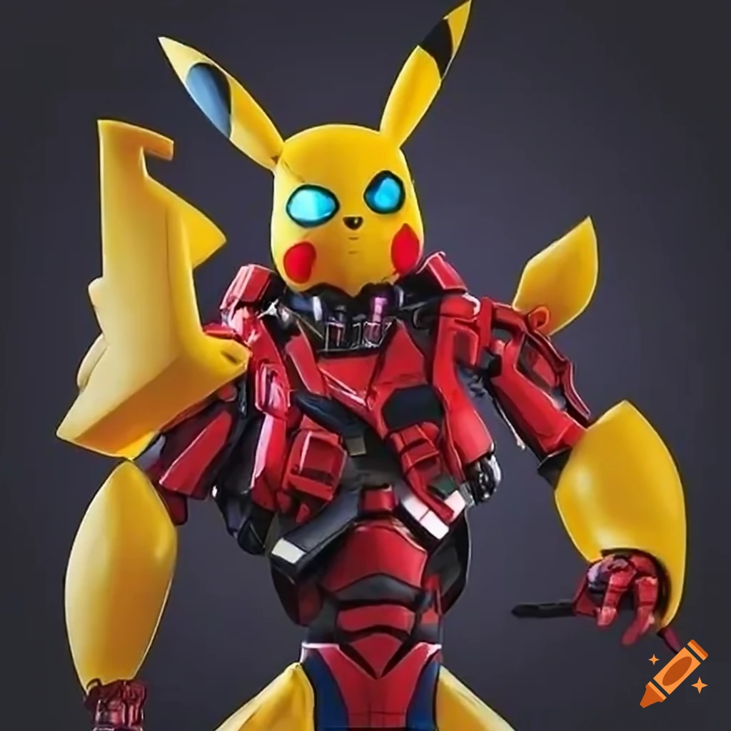 Pikachu wearing a biomechanical mech suit on Craiyon