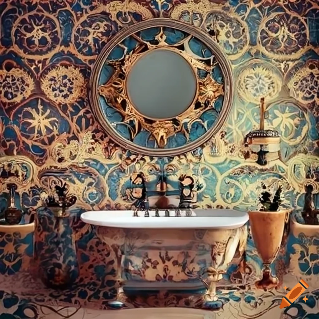 Extravagant vintage bathroom with celestial motifs on Craiyon