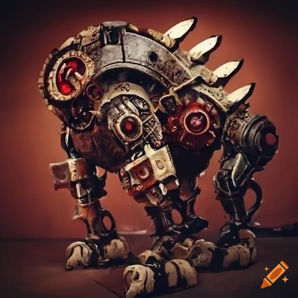 Scary steampunk robot with red eyes and sharp claws on Craiyon