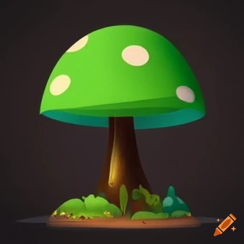 Green mushroom-shaped tree in a forest on Craiyon