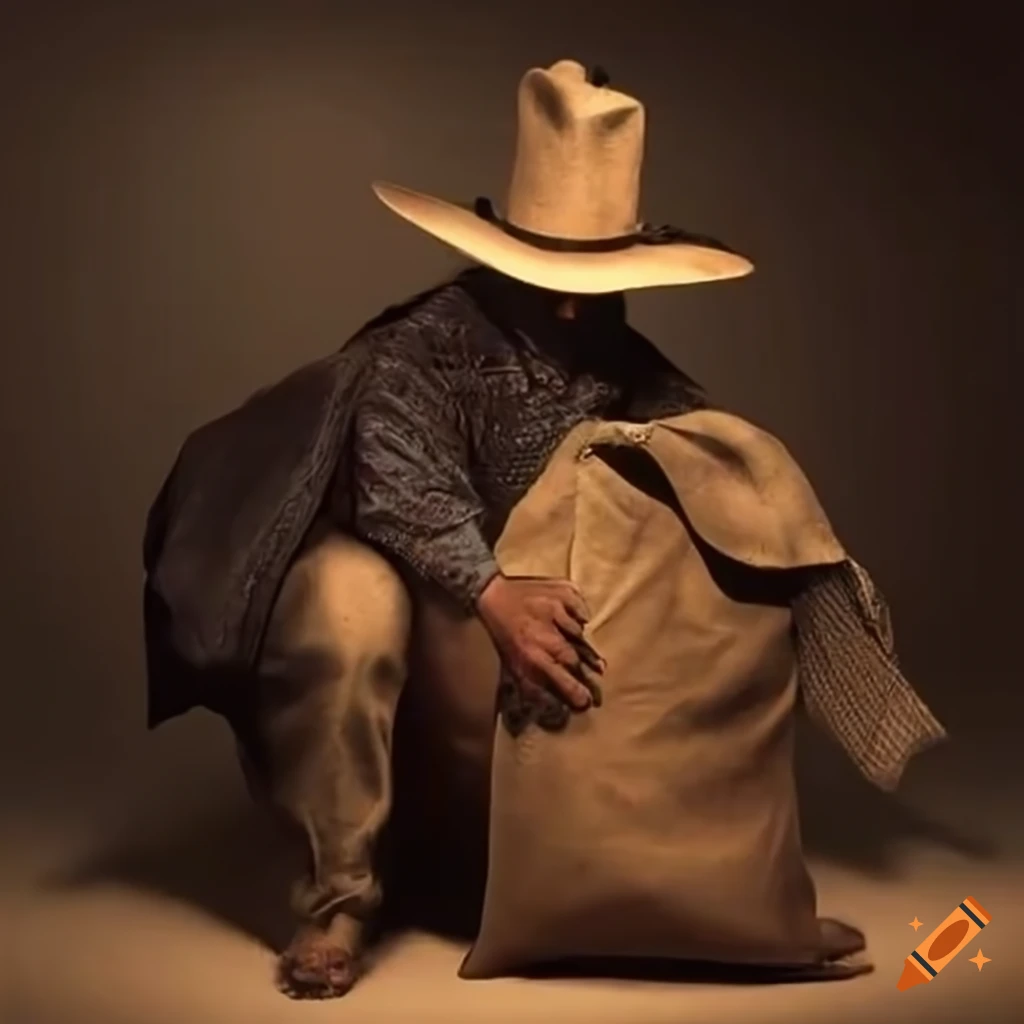 Image of a cowboy carrying a sack of hats on Craiyon