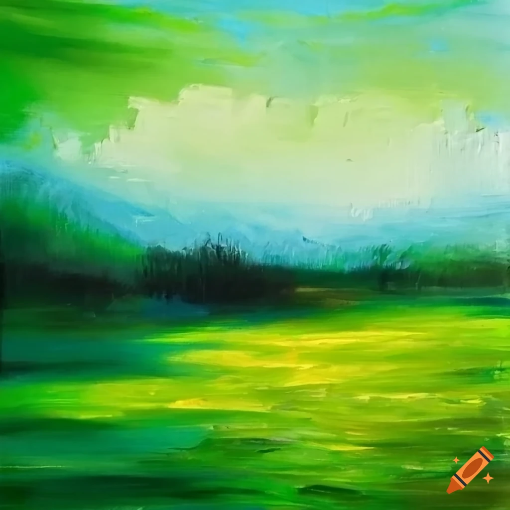 Vibrant oil painting of a lush green pasture on Craiyon